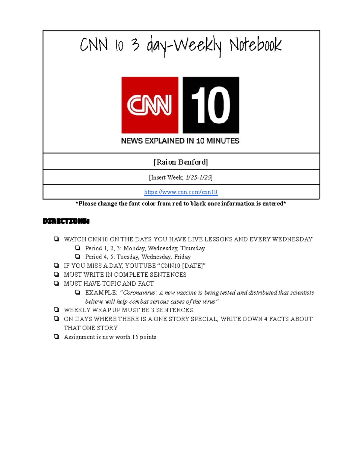 29 CNN10 3 day Weekly Notebook CNN 10 3 Day Weekly Notebook Raion