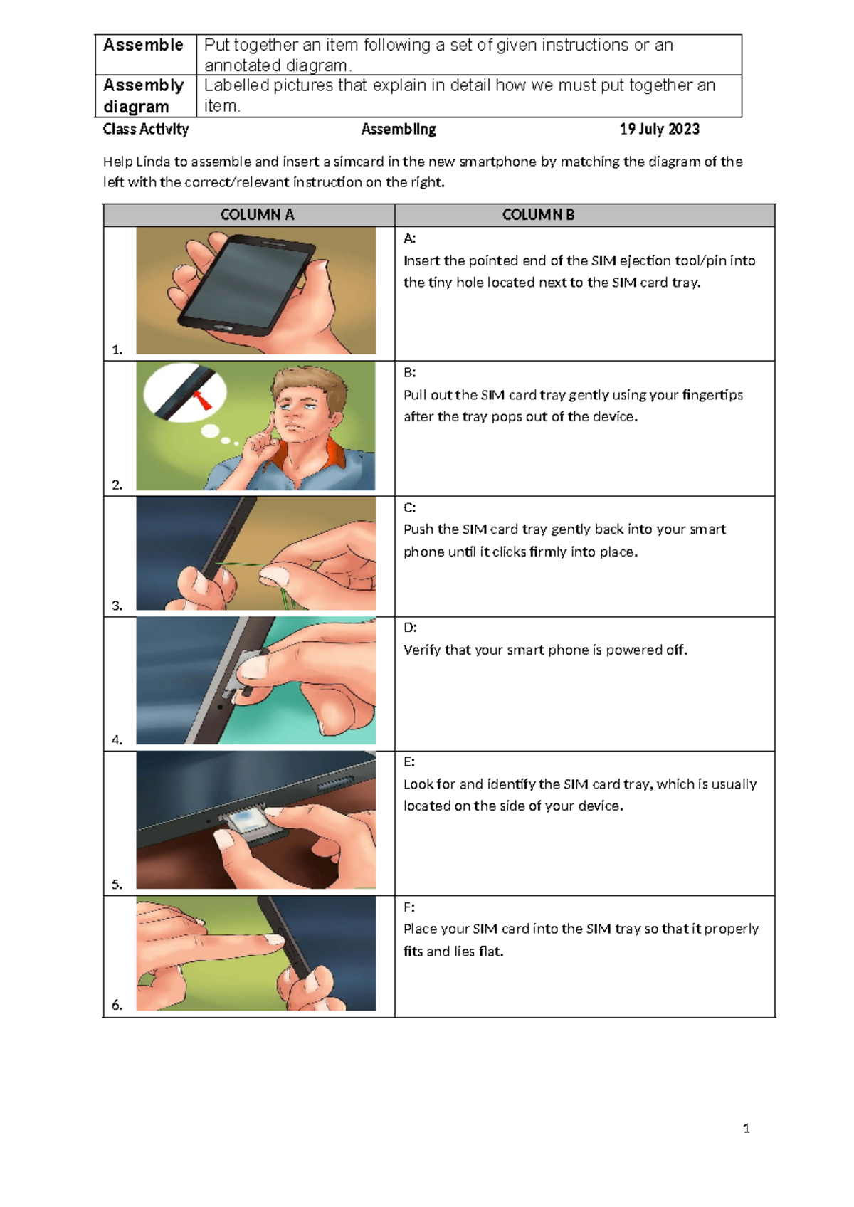 Assemblying Activities - Class Activity Assembling 19 July 2023 Help ...