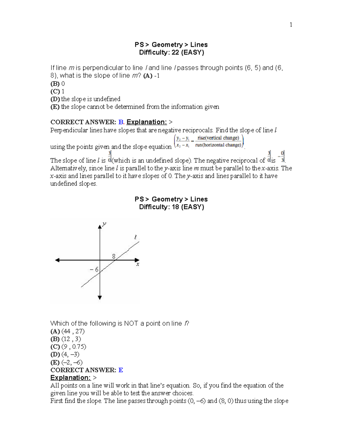 Coordinate Geometry BELL - PS > Geometry > Lines Difficulty: 22 (EASY ...