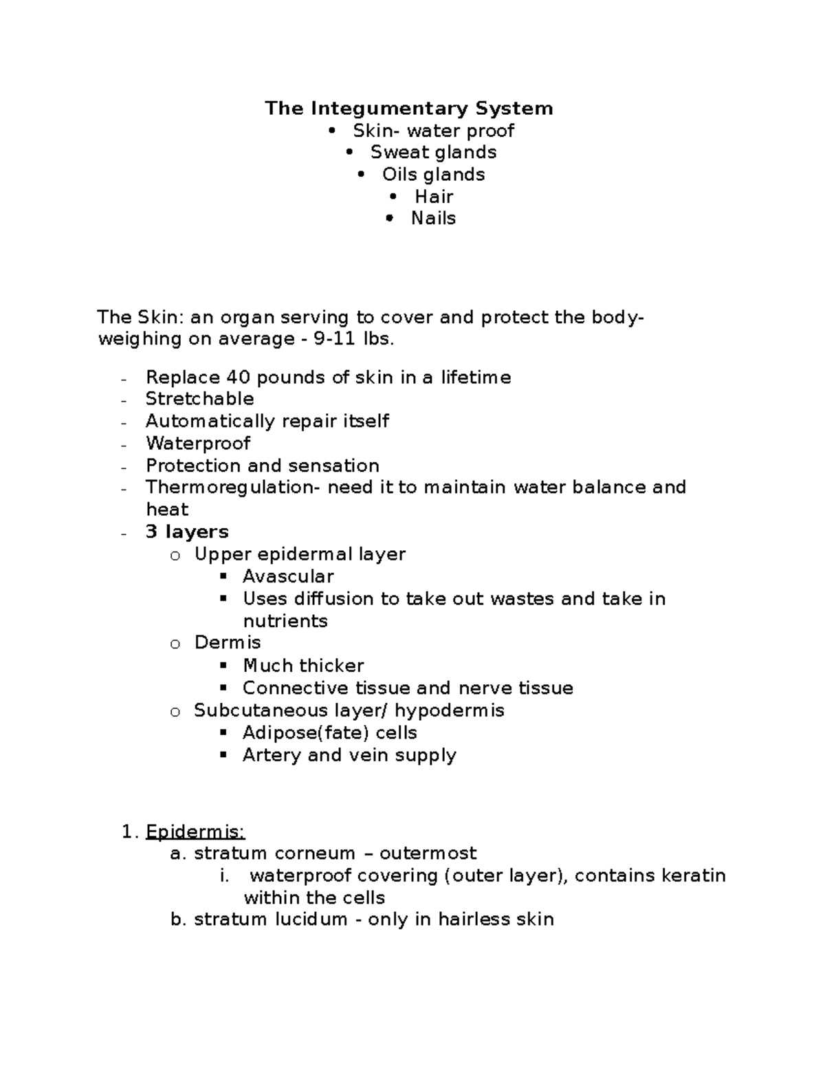 The Integumentary System- Lecture 4 - The Integumentary System Skin ...