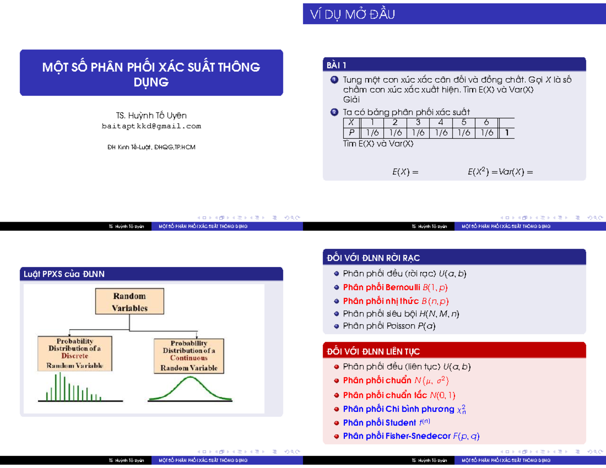 SV T6 TKKD C1 PPXS - MỘT SỐ PHÂN PHỐI XÁC SUẤT THÔNG DỤNG TS. Huỳnh Tố ...