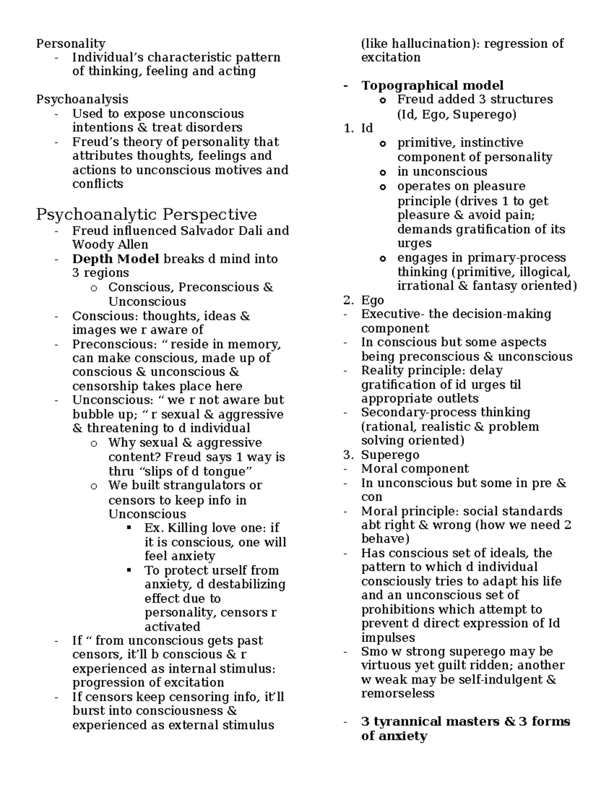 Personality Notes - Personality - Individual’s characteristic pattern ...
