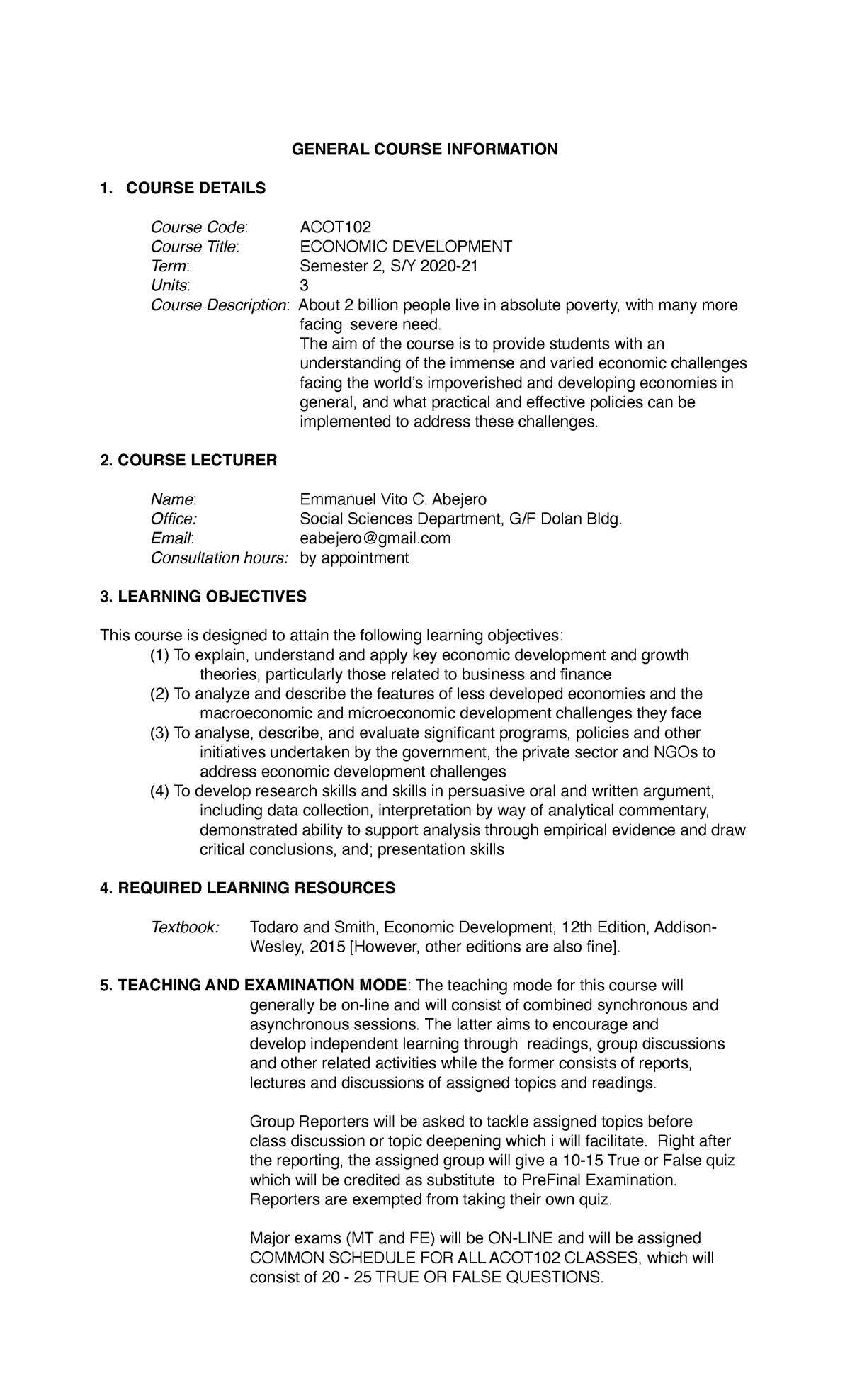 Ecodevsylpdf - pdf by international author - GENERAL COURSE INFORMATION ...