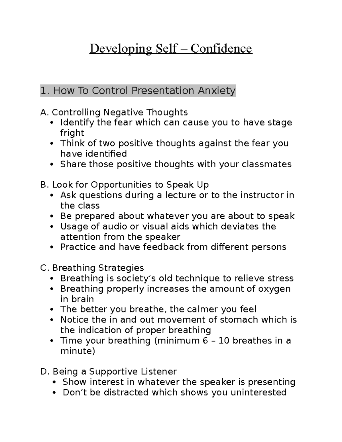 Public speaking chapter 1 - Developing Self – Confidence 1. How To ...