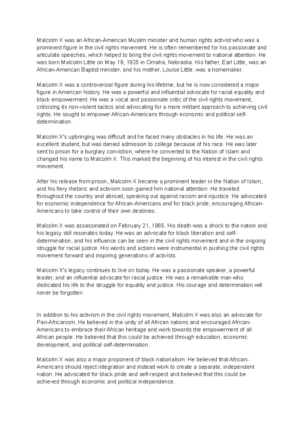 Malcolm x - practice materials - Malcolm X was an African-American ...