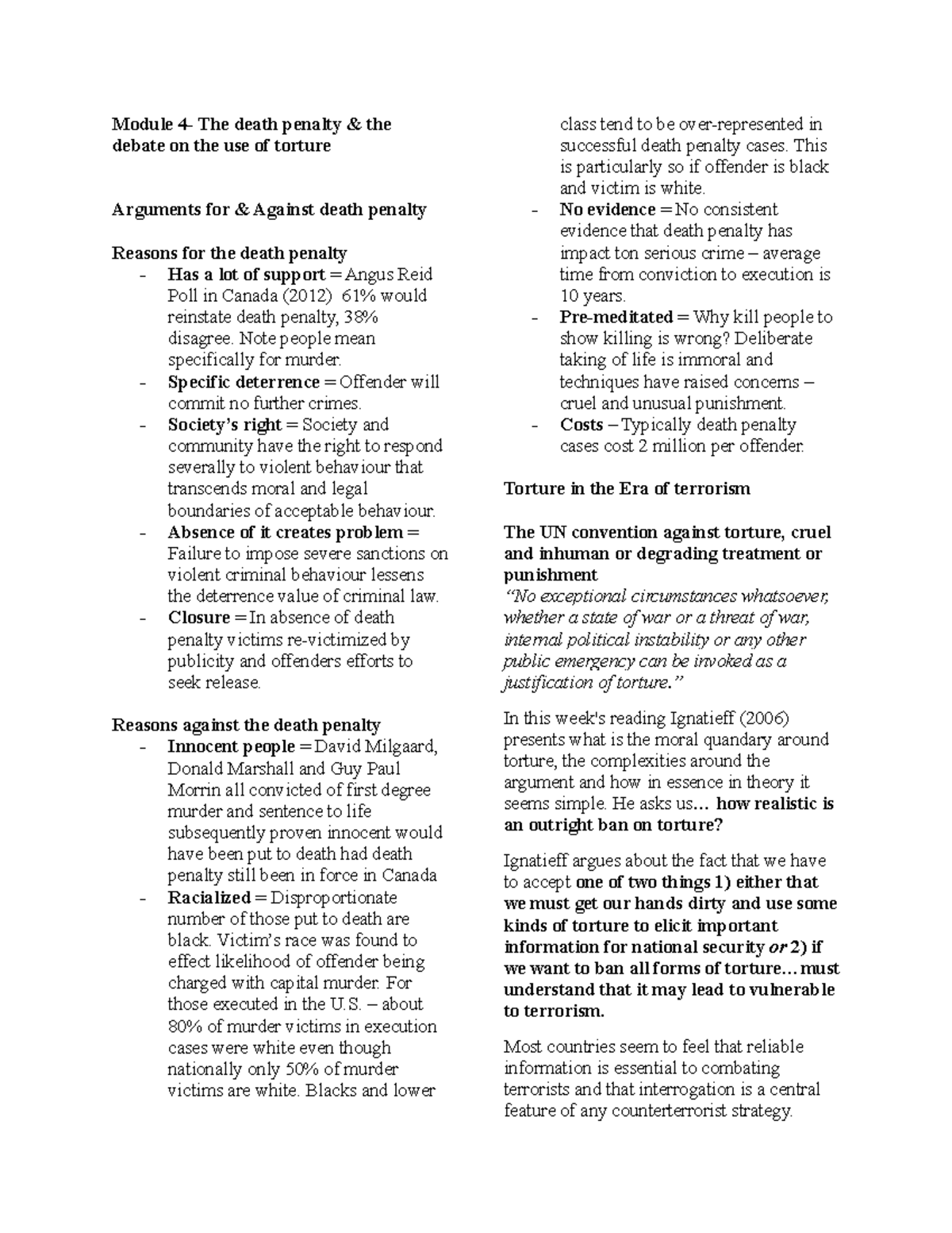 Module 4- The death penalty and the debate on the use of torture ...