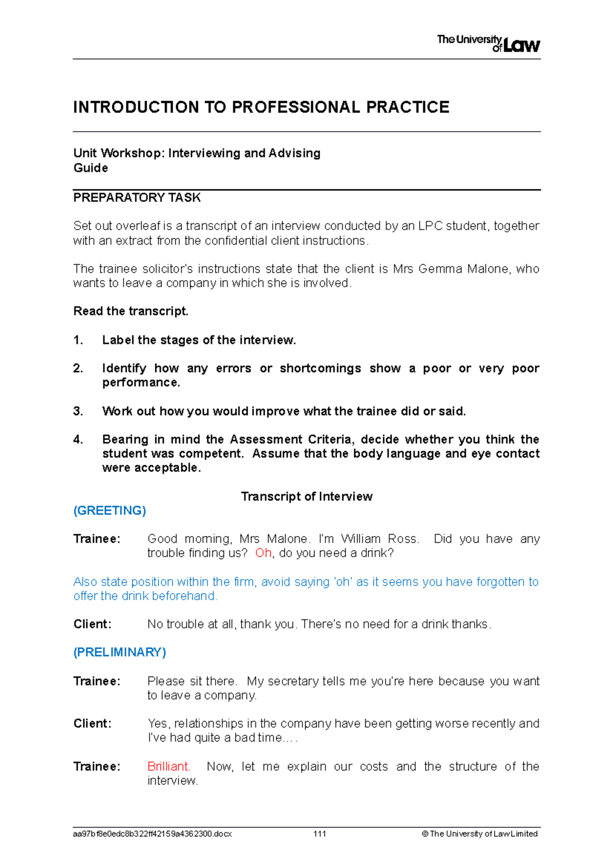 Workshop 1 how to conduct a interview - INTRODUCTION TO PROFESSIONAL ...