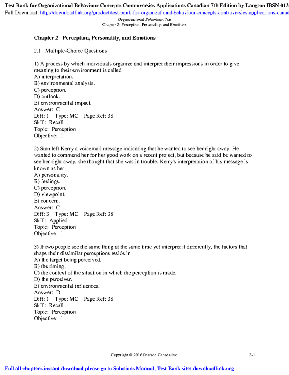 Test Bank for Organizational Behaviour Concepts Controversies ...