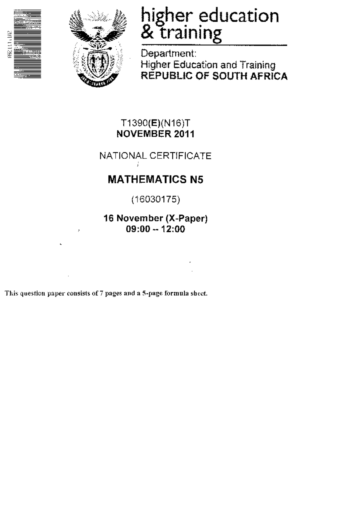 Mathematics N5 X Paper Nov 2011 - Studocu