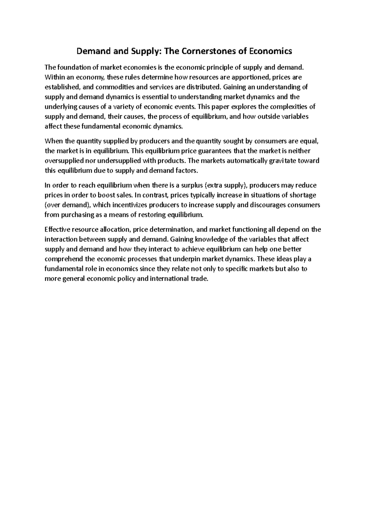 Demand and Supply - essay on basic economics - Demand and Supply: The ...