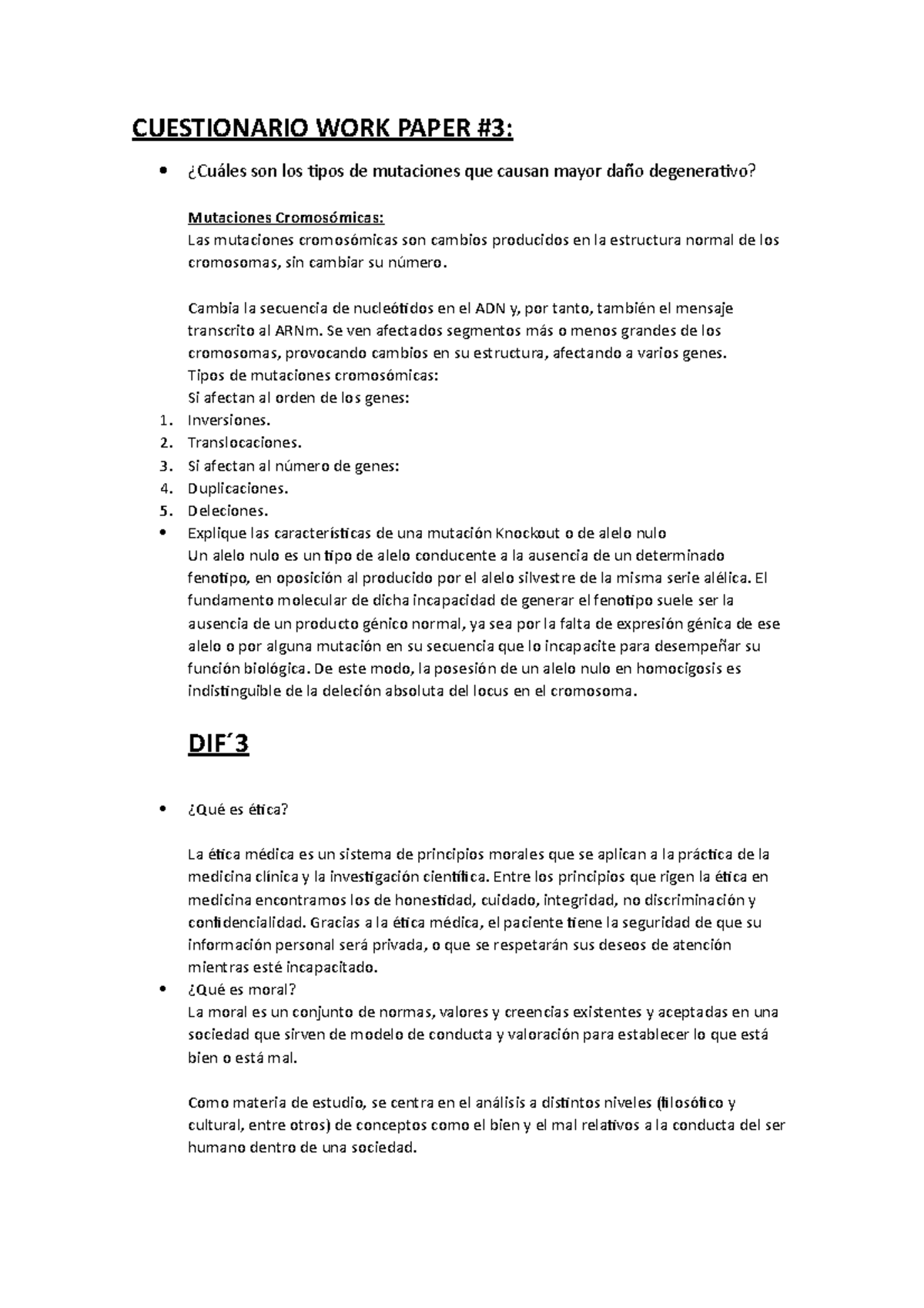 Cuestionario WORK Paper 3 - CUESTIONARIO WORK PAPER #3: ¿Cuáles son los ...