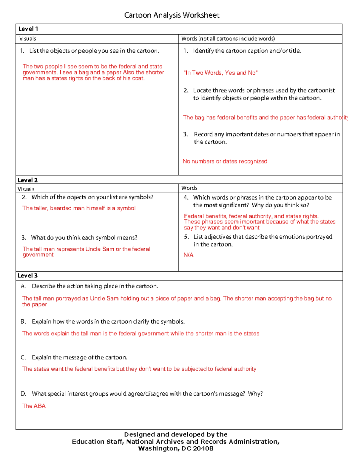 Cartoon analysis worksheet former - 1. Level 1 Cartoon Analysis ...