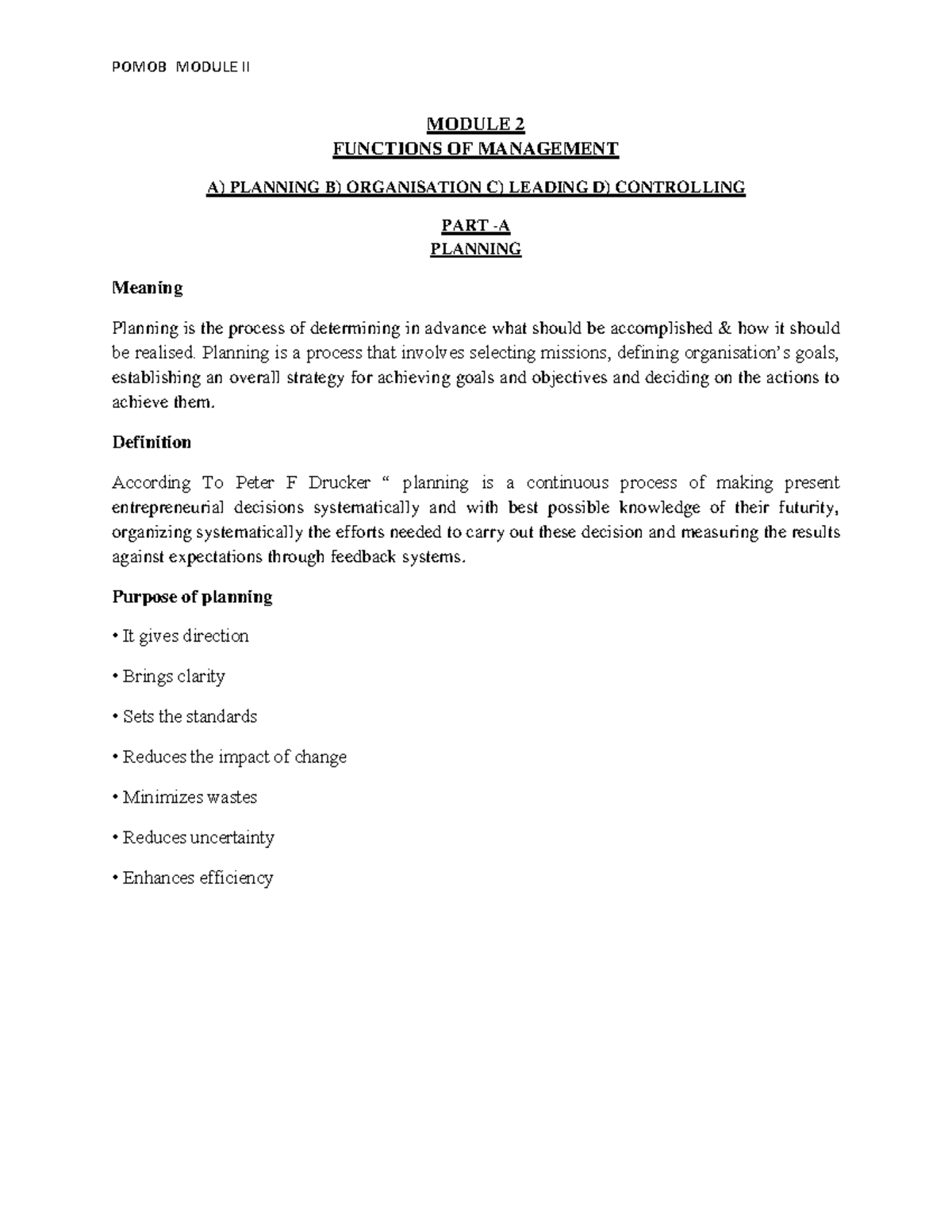 PMOB Module 2 Functions of Management - MODULE 2 FUNCTIONS OF ...