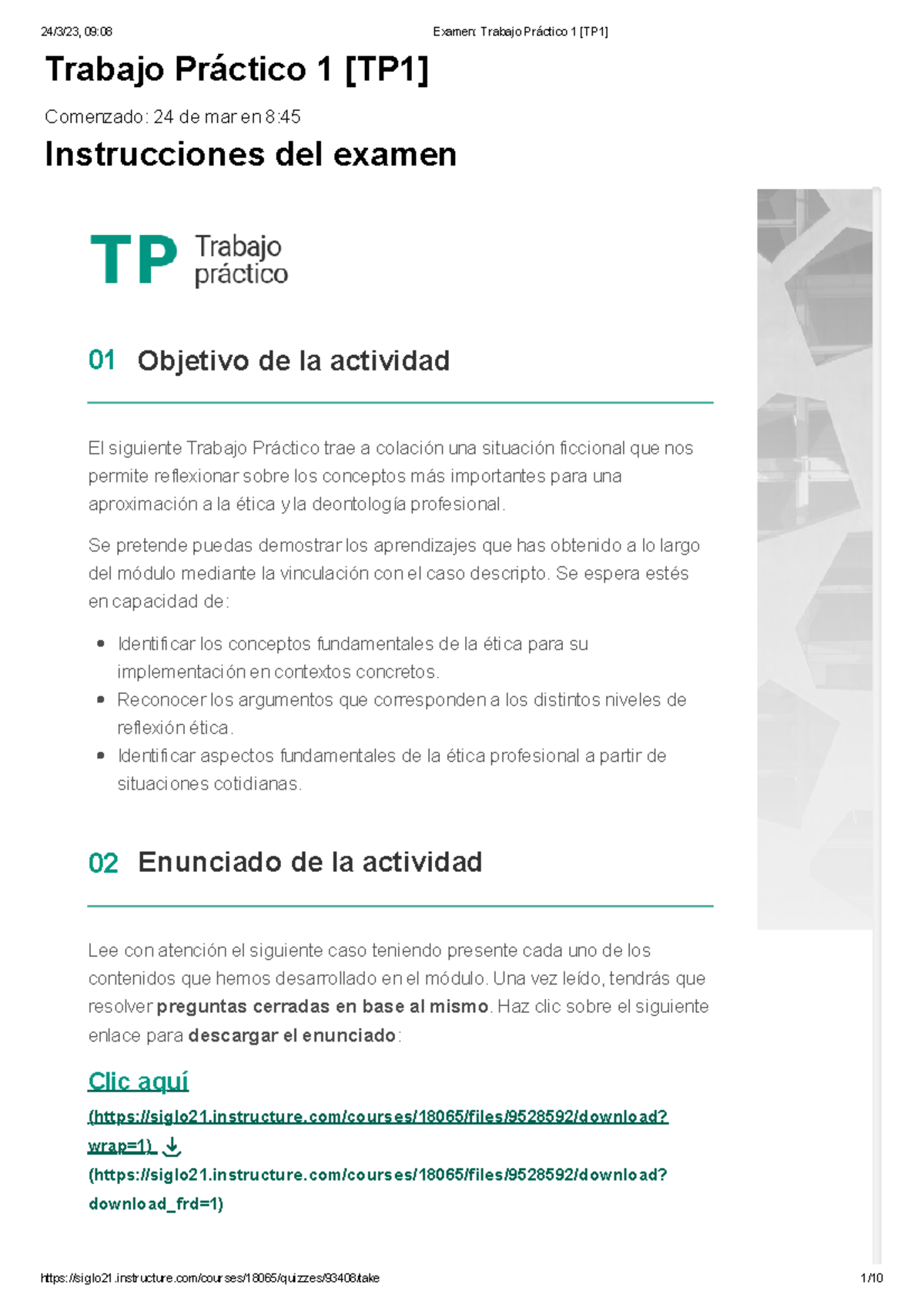 Examen Trabajo Práctico 1 [TP1] 95% - Trabajo Práctico 1 [TP1] Comenzado: 24 de mar en 8: - Studocu