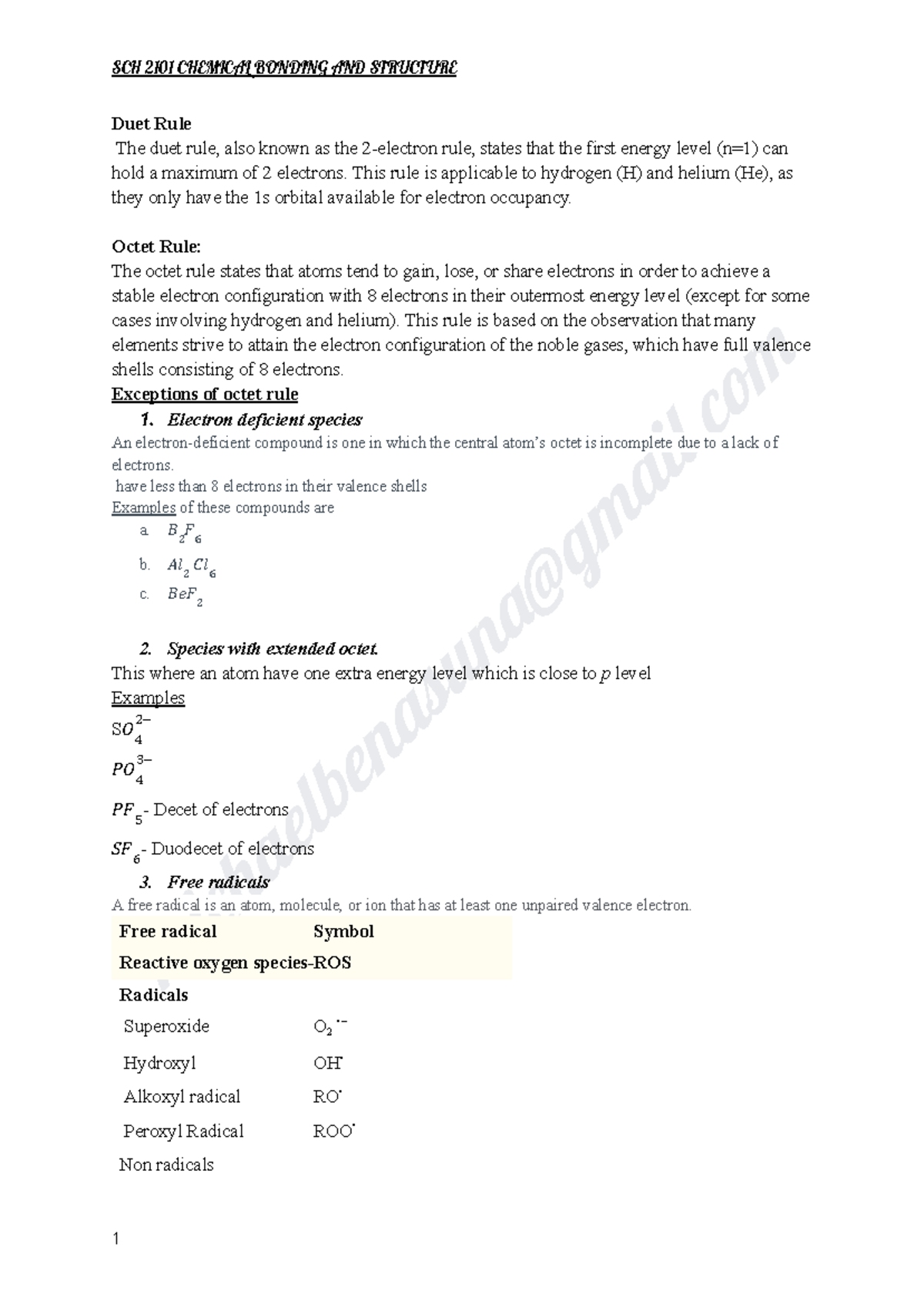 Lecture 2 - michaelbenasun @gmai .co SCH 2101 CHEMICAL BONDING AND ...