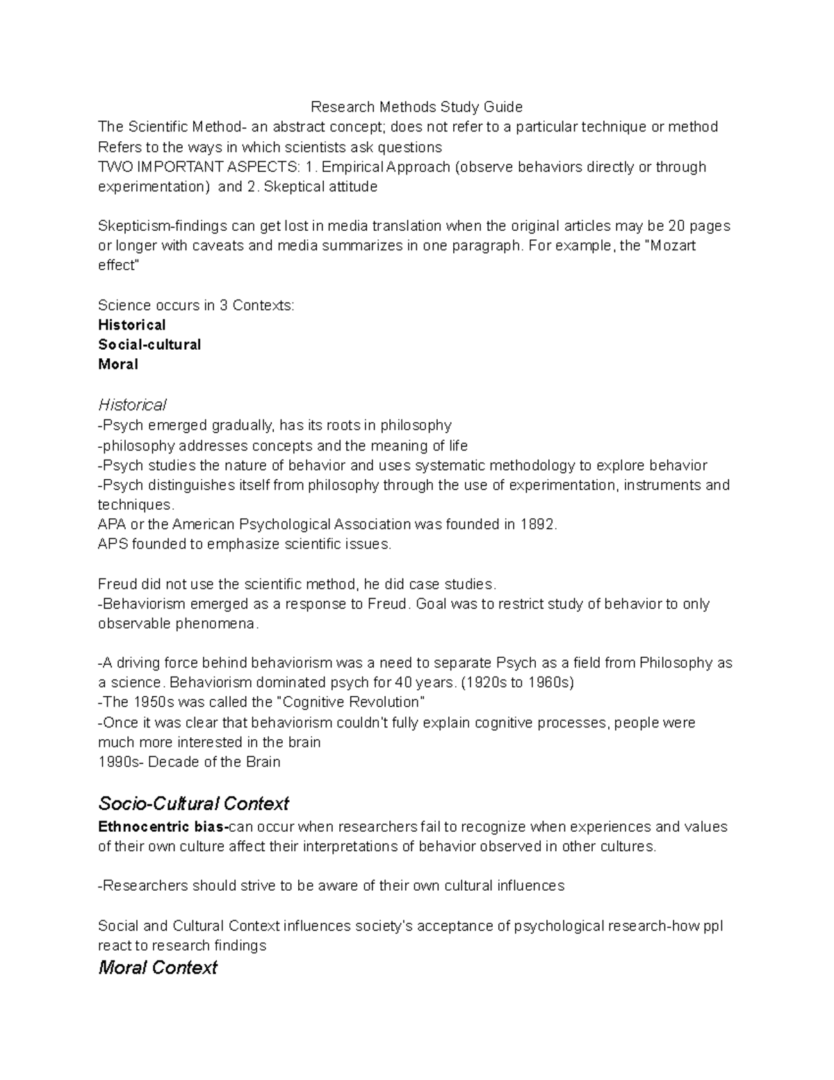 Research Methods Study Guide - Empirical Approach (observe behaviors ...