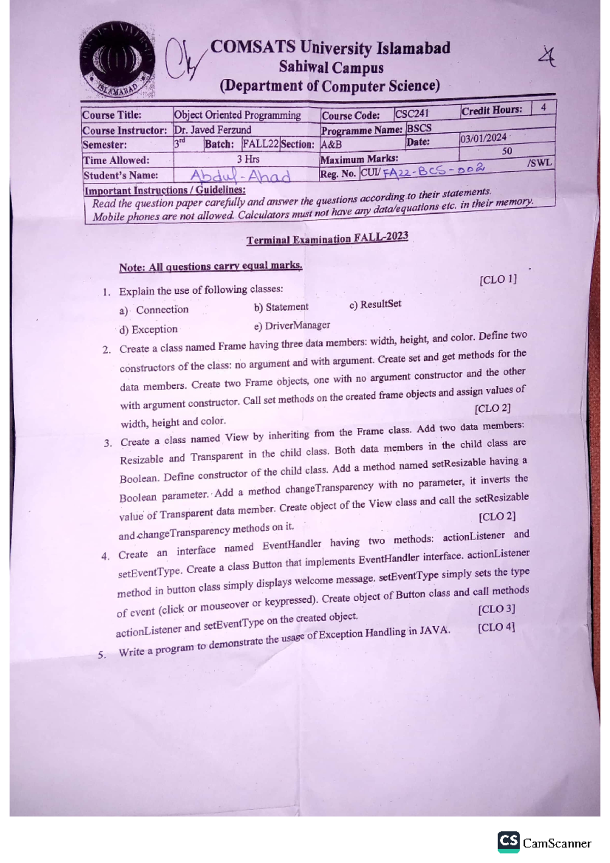 Oop Terminal Fa22 Csc241 Object Oriented Programming Camscanner 6716