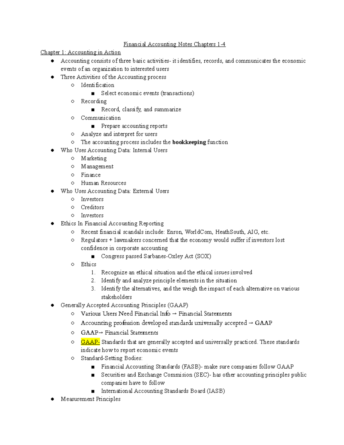 Notes Chapter 1-4 - Accounting - Financial Accounting Notes Chapters 1 ...