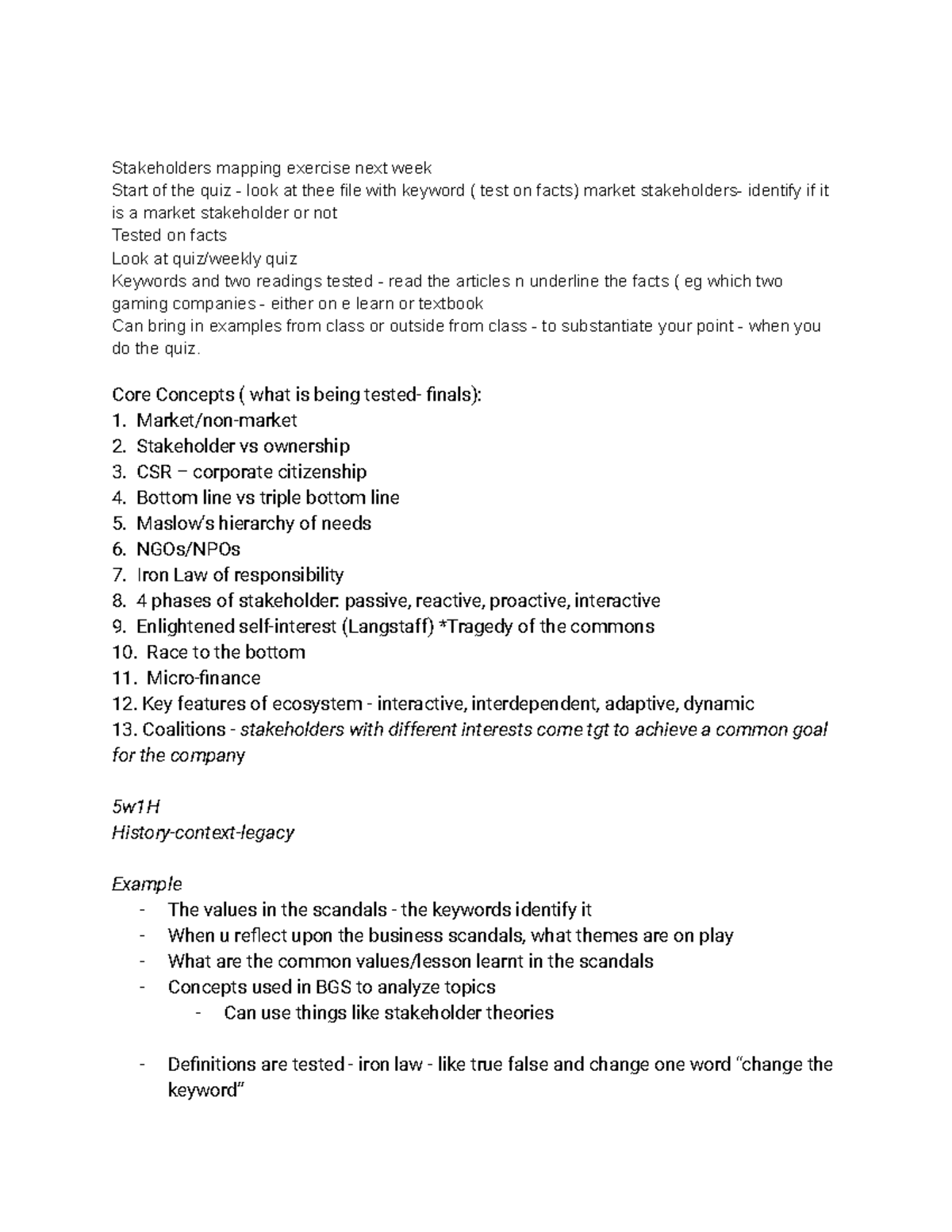 BGS notes - Stakeholders mapping exercise next week Start of the quiz ...