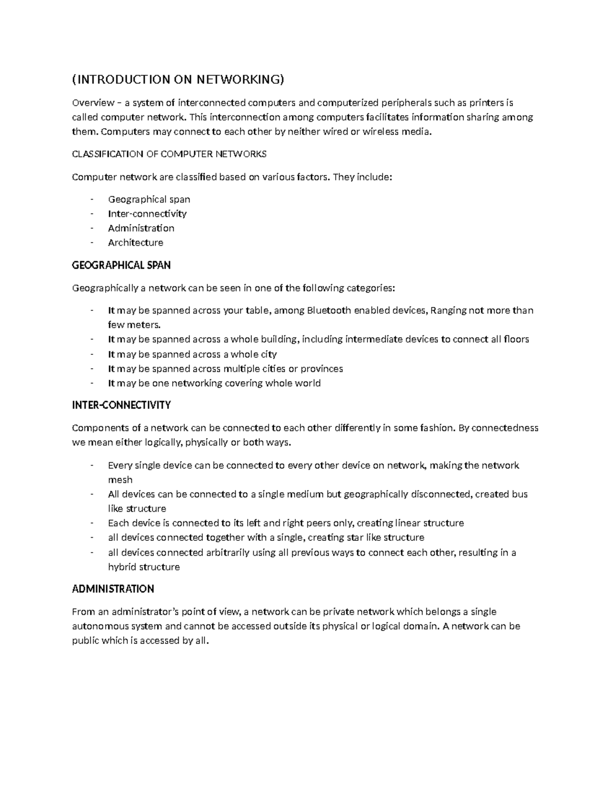 Introduction ON Networking - (INTRODUCTION ON NETWORKING) Overview – a ...