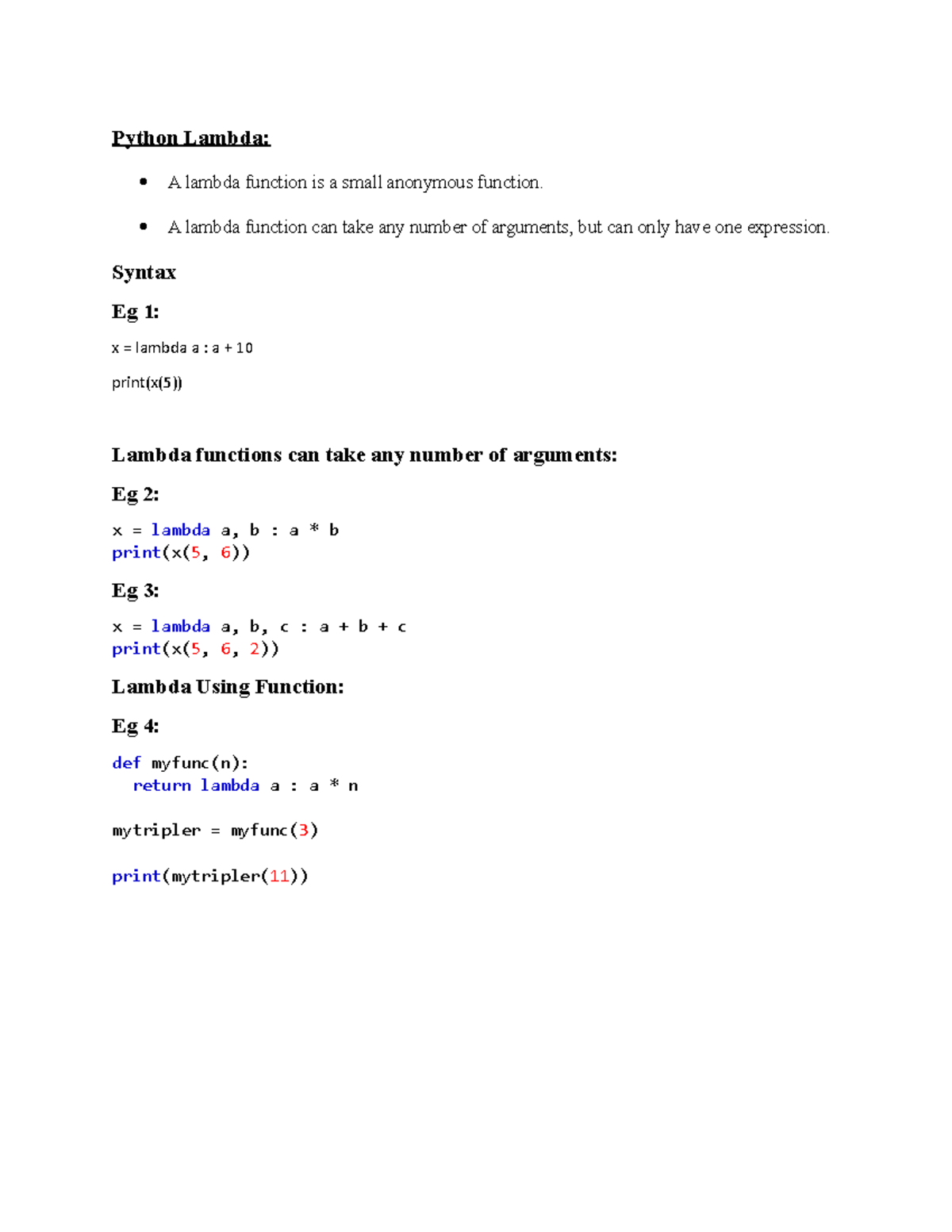 Pythonnotes Python Programming Python Lambda A Lambda Function Is