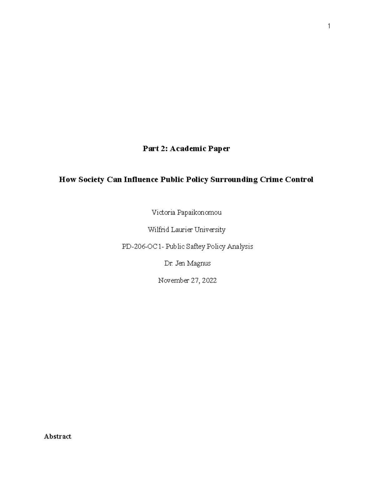 Part 2 Academic Paper - Part 2: Academic Paper How Society Can ...