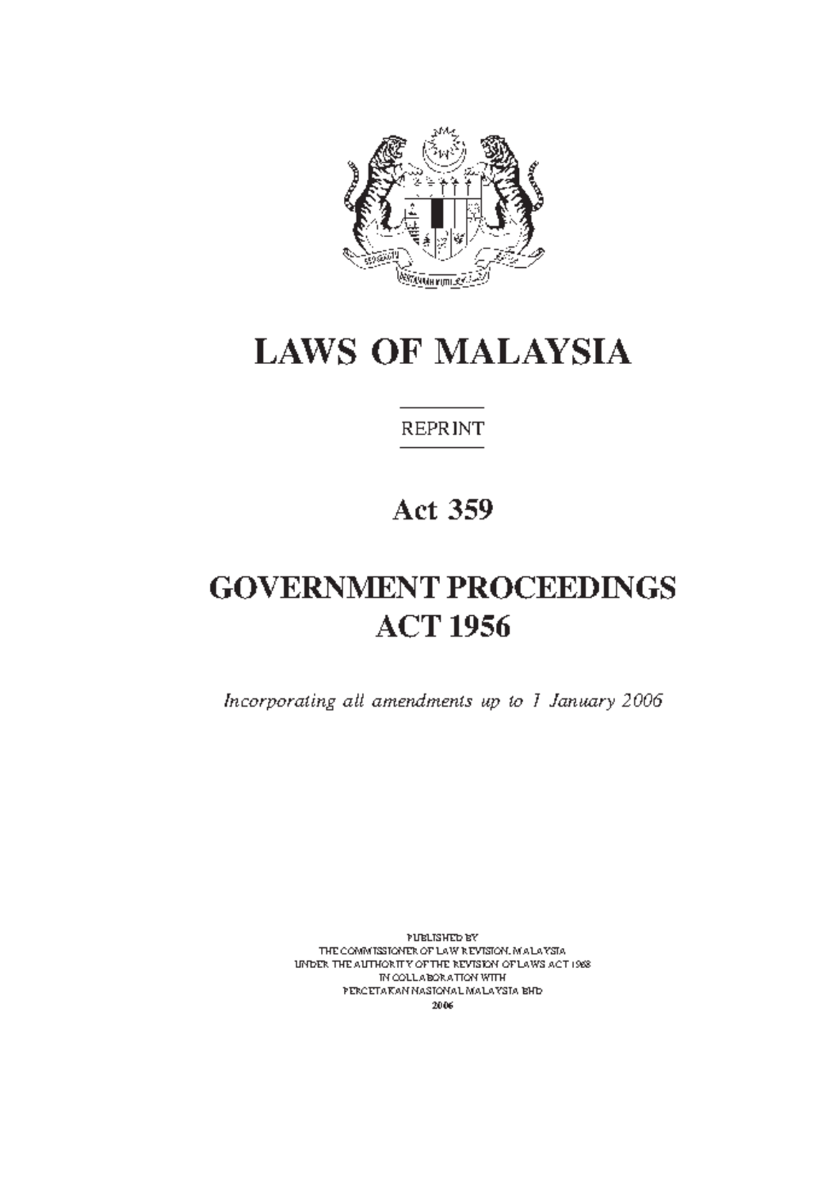 Government Proceedings Act 359 - LAWS OF MALAYSIA REPRINT Act 359 ...