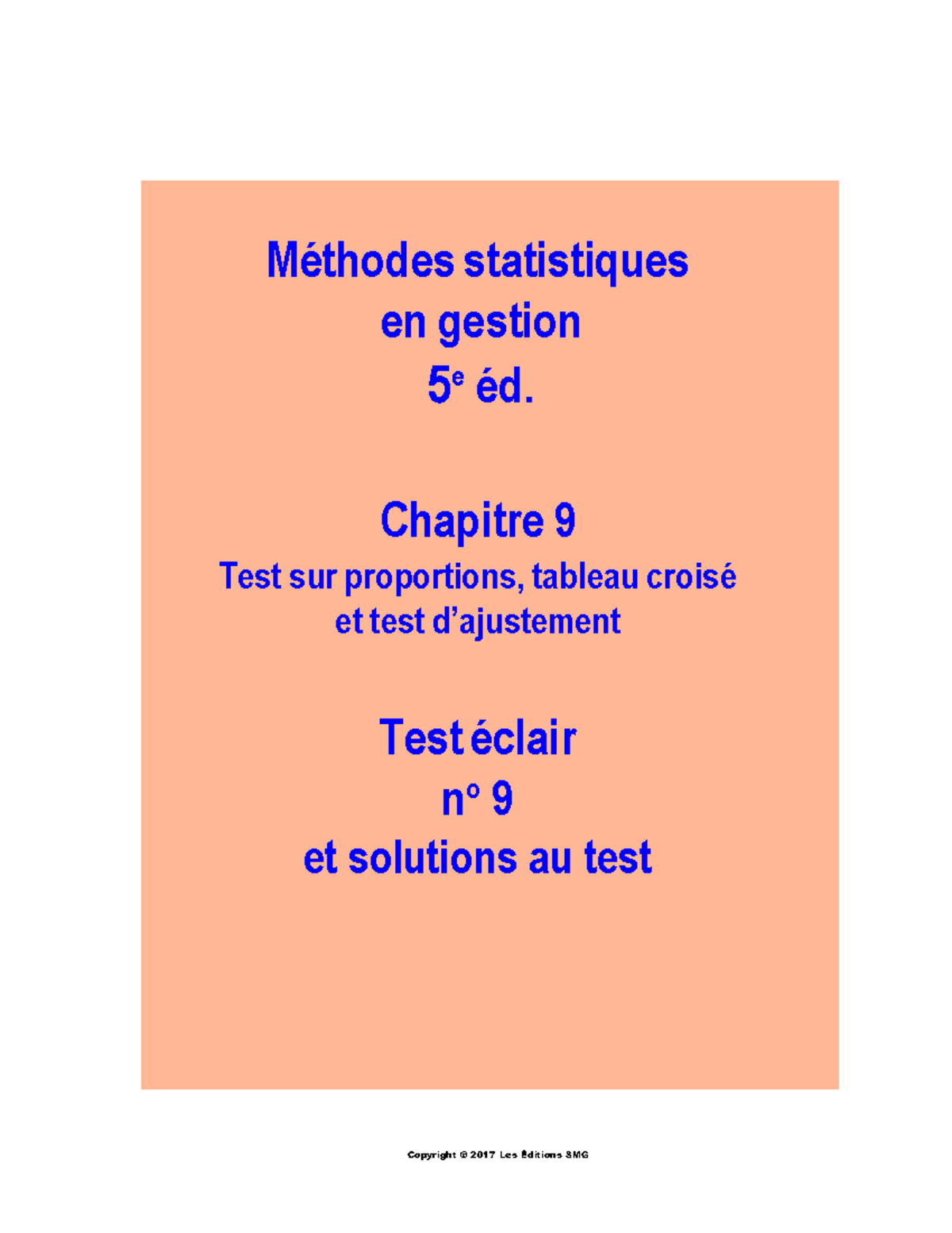 TEST Ã Clair NO 9 - Travail pratique - Méthodes statistiques en gestion ...