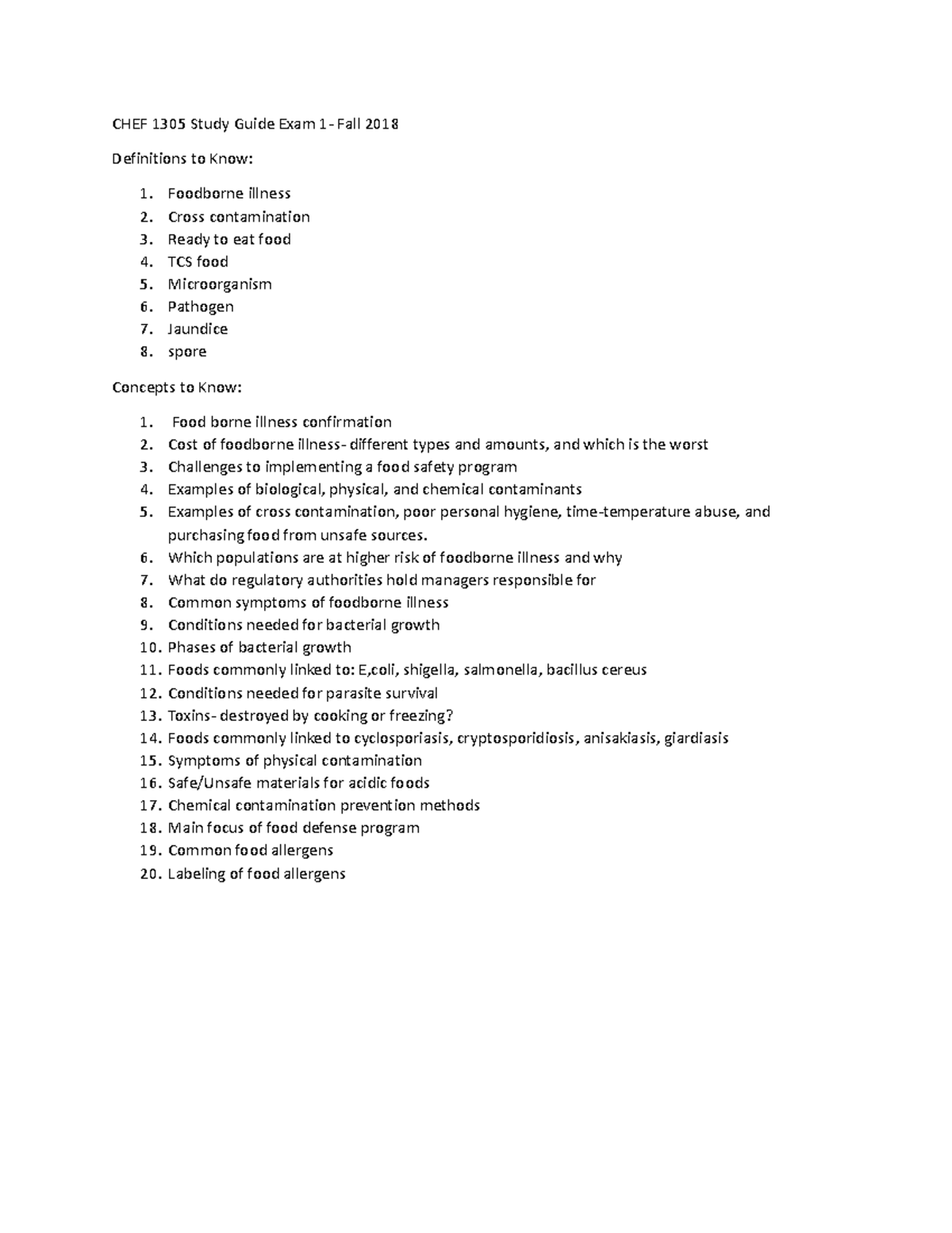 7E Exam 1 Study Guide - ckjnfkjen - CHEF 1305 Study Guide Exam 1- Fall ...