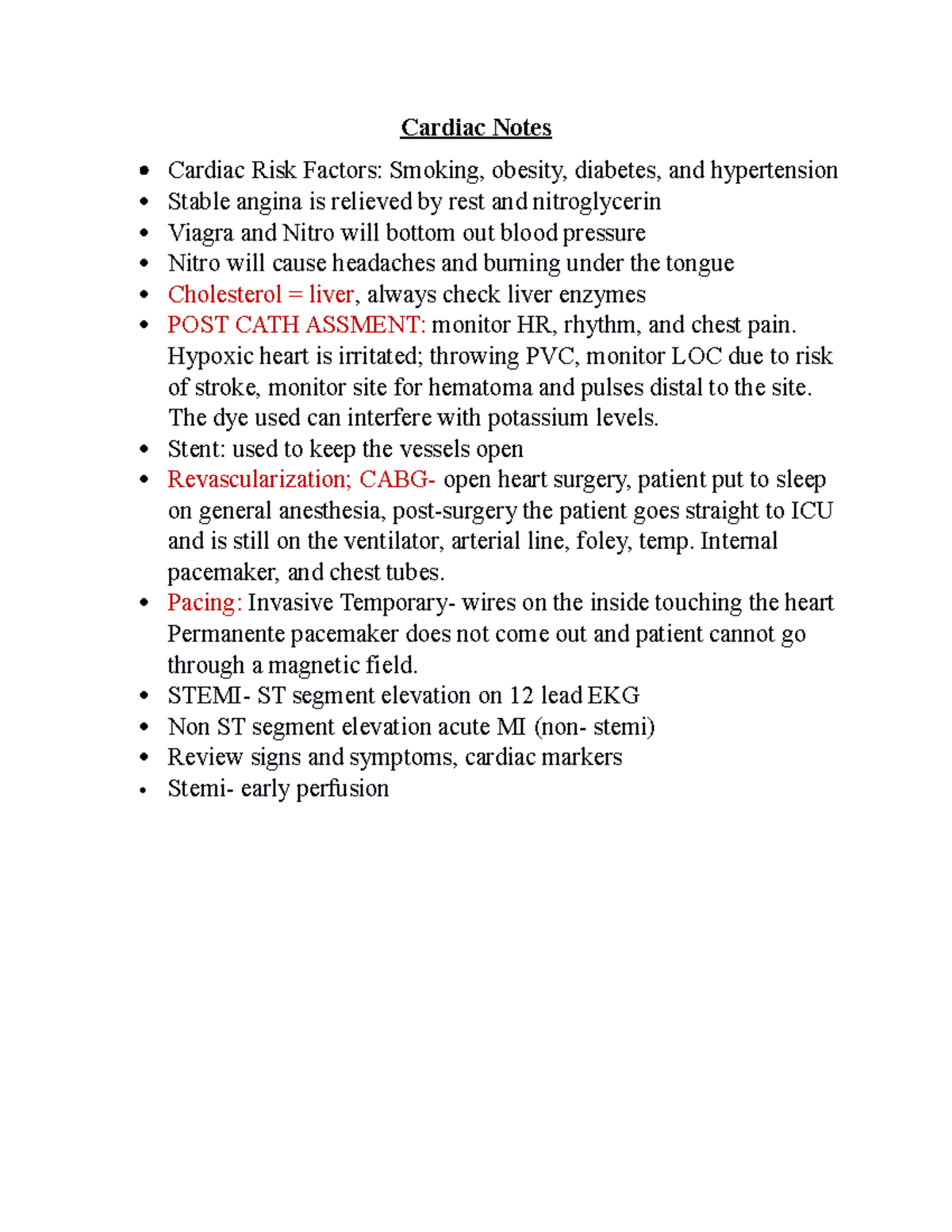 Cardiac Notes - Cardiac Notes Cardiac Risk Factors: Smoking, obesity ...