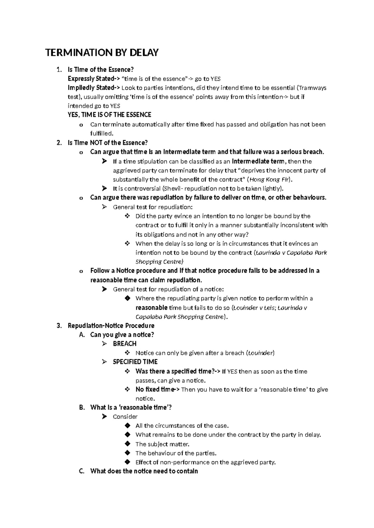 4-Termination by Delay Exam Notes - TERMINATION BY DELAY 1. Is Time of ...