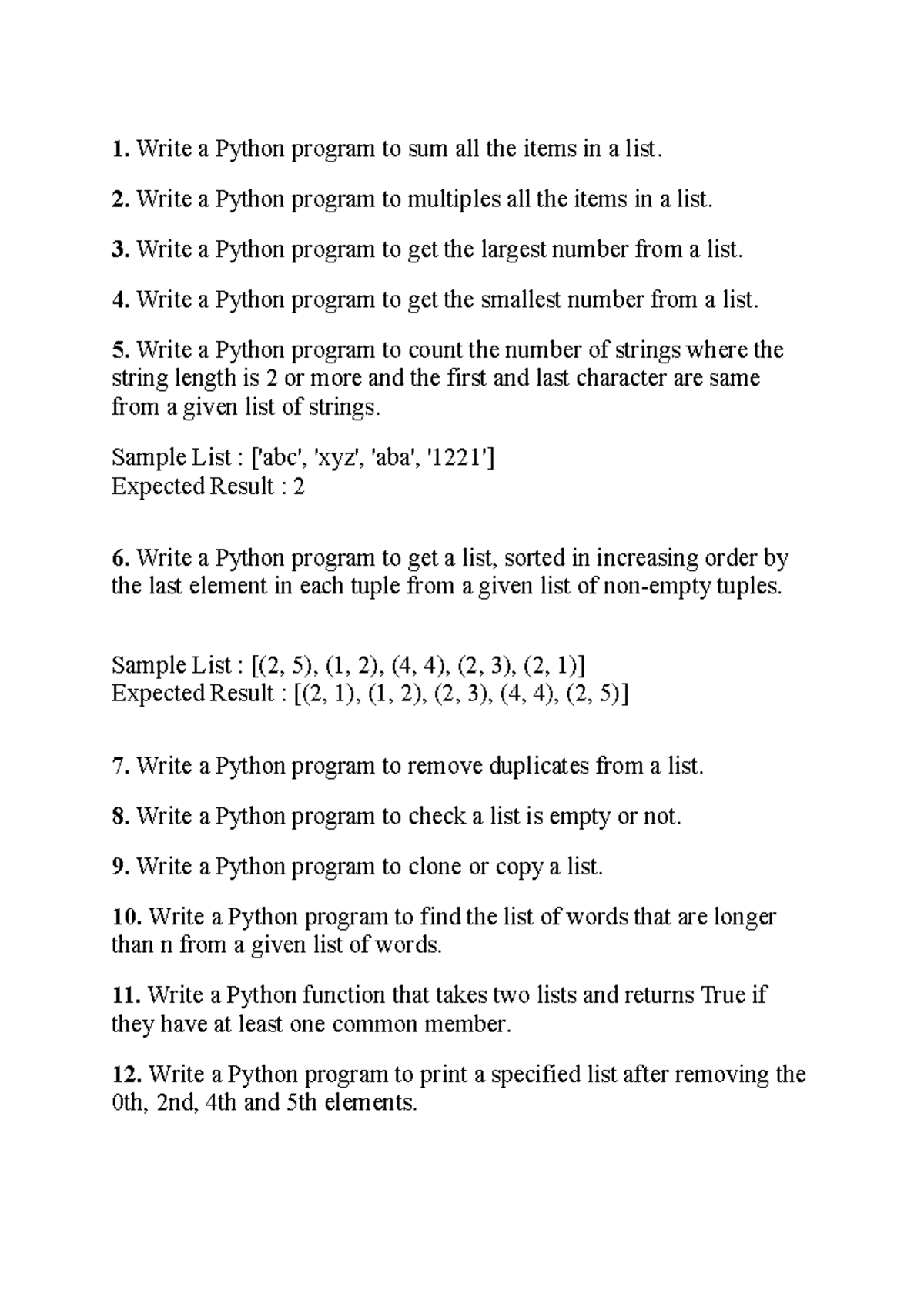 5 list exercise - Lecture notes 1 - Write a Python program to sum all ...