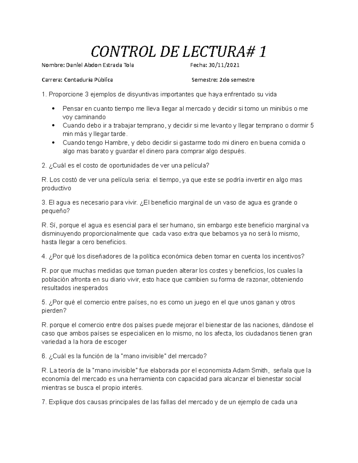 Control de Lectura 1 con preguntas otro - CONTROL DE LECTURA# 1 Nombre ...