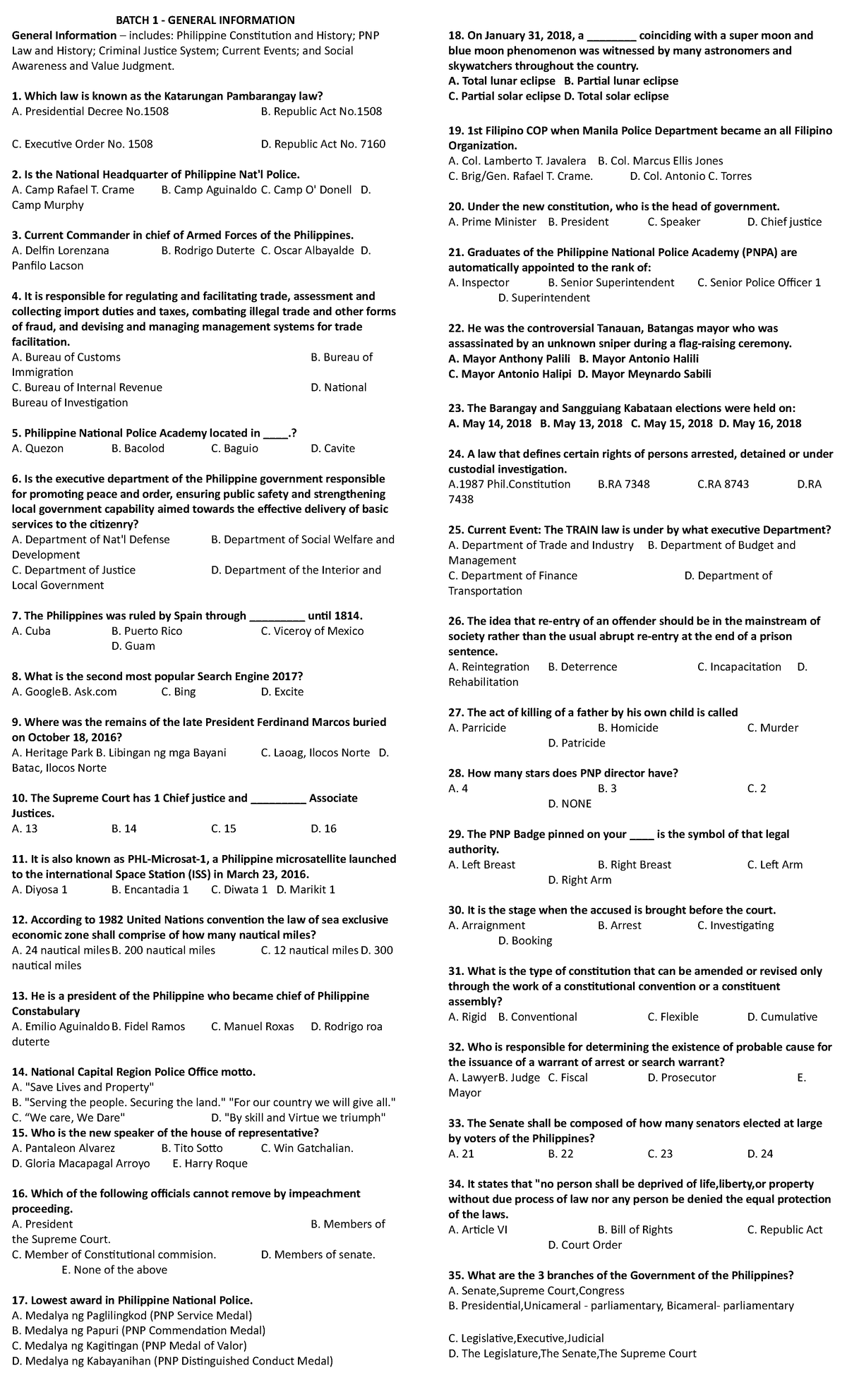 Batch 1 General Information Questionaire 1 300 - BATCH 1 - GENERAL ...