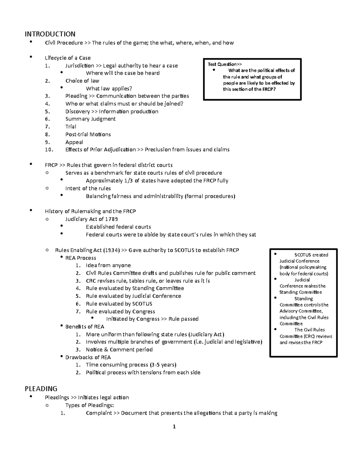 Outline - Summary Civil Procedure - INTRODUCTION Civil Procedure The ...