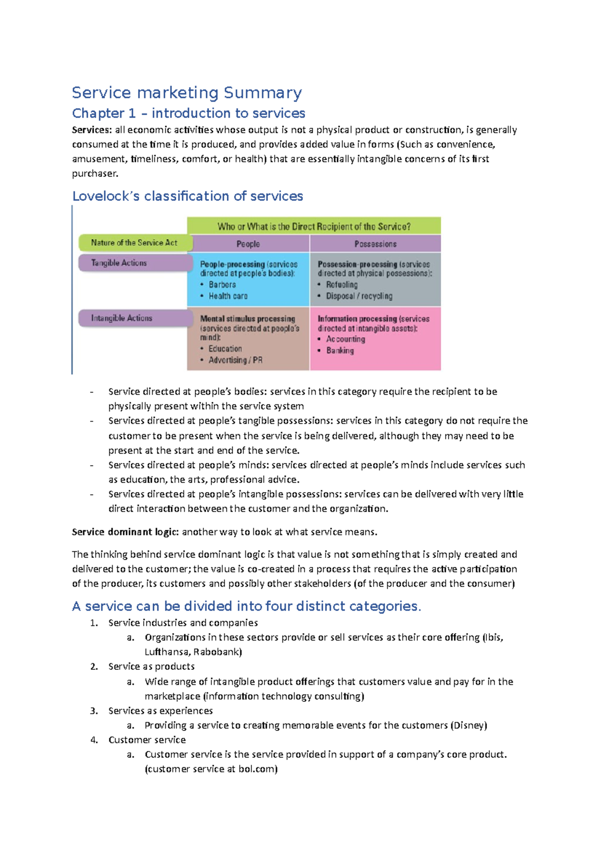 Service marketing Summary - Service marketing Summary Chapter 1 ...