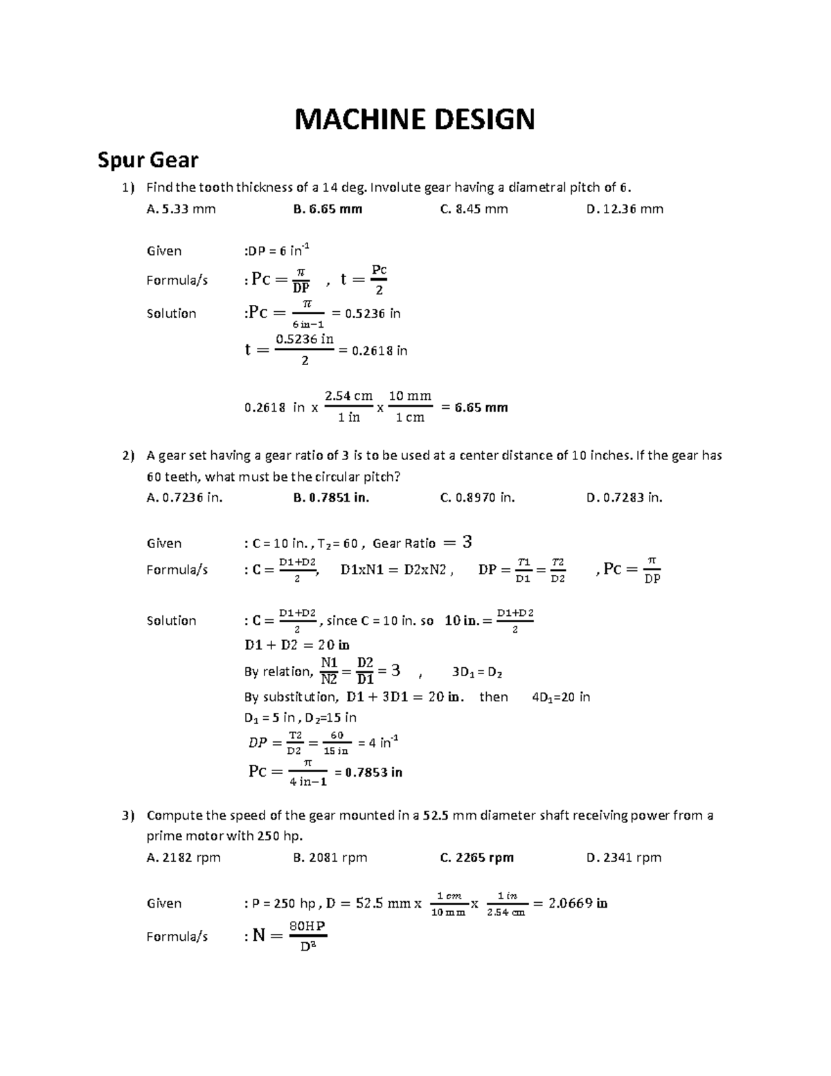 machine design solution with answers and drawing - MACHINE DESIGN Spur ...
