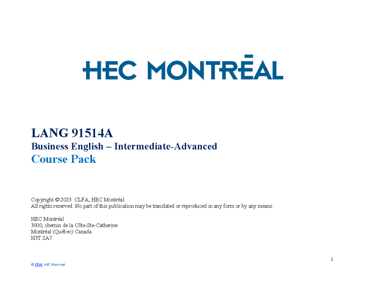 Level 4 Course Pack A2023-4 - 1 LANG 91514A Business English ...