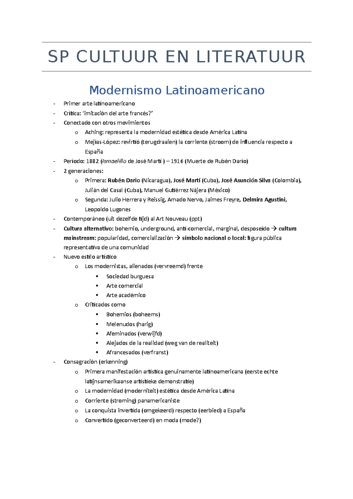 Spaanse en Spaanse-Amerikaanse cultuur en literatuur - SP CULTUUR EN ...