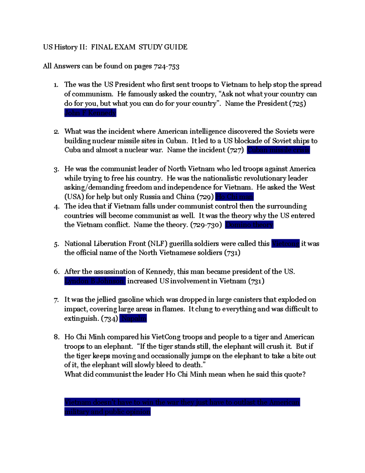 Kelly Roler - US History II: Final EXAM Study Guide - US History II ...