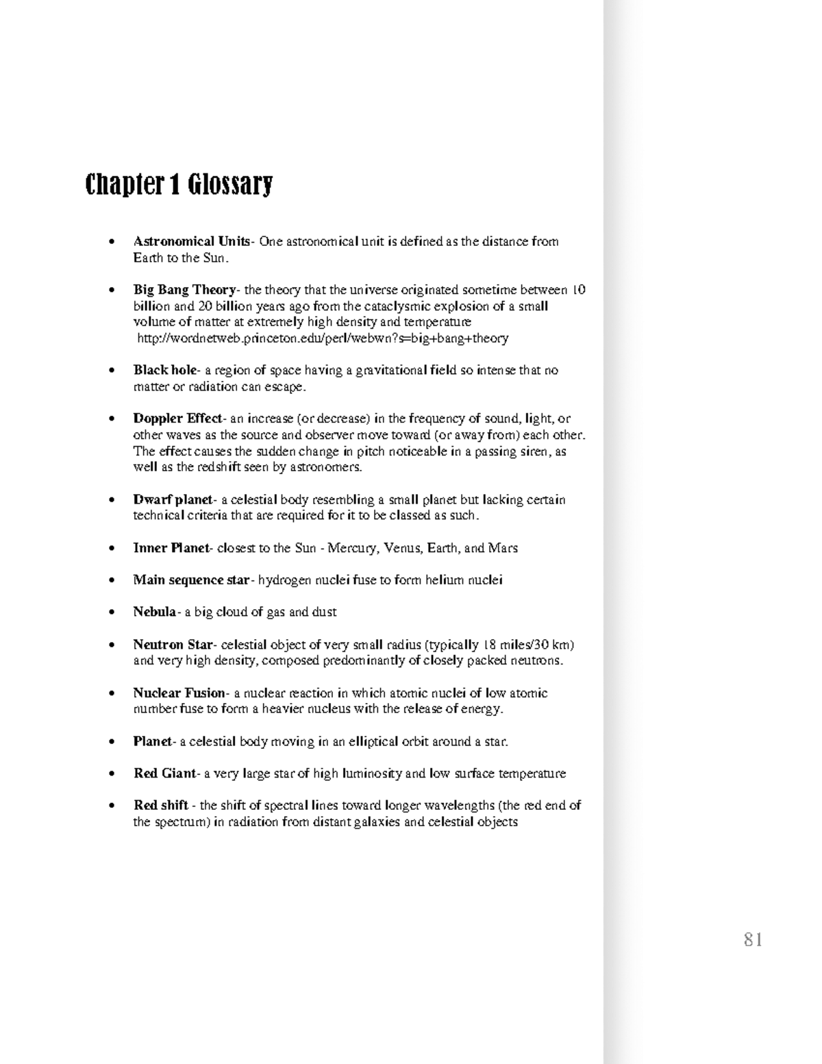 Earth Science - Chapter 1 Glossary Astronomical Units- One astronomical ...