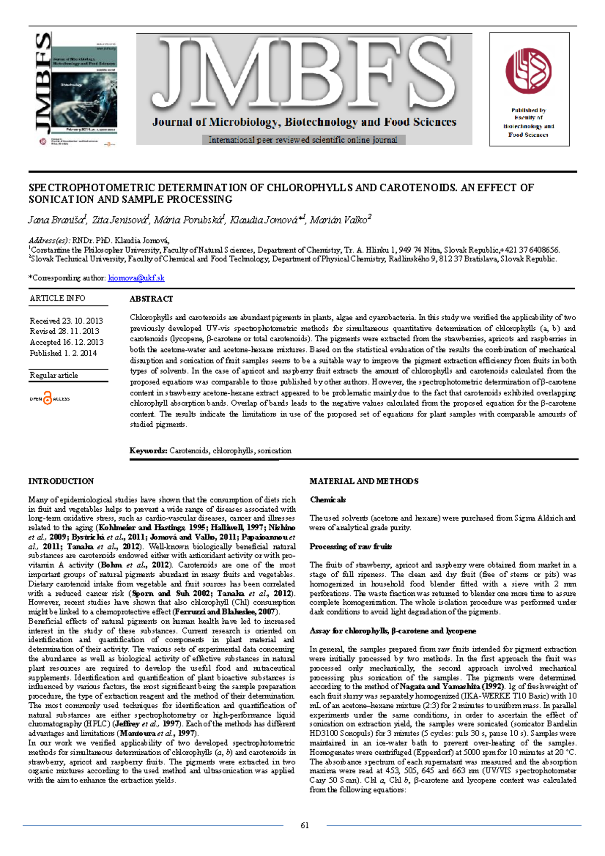 16 jmbfs branisa 2014 b - Practical notes - SPECTROPHOTOMETRIC ...