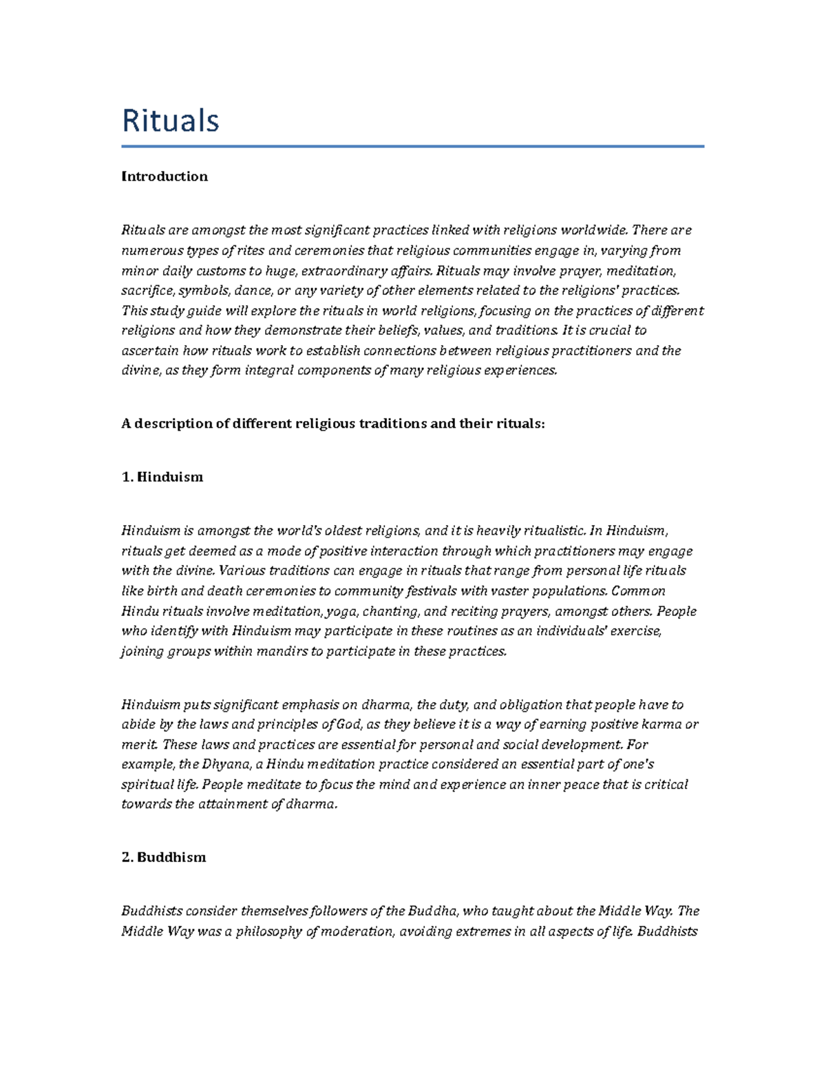 Rituals - World Religions (REL 102) Lecture notes - Rituals ...