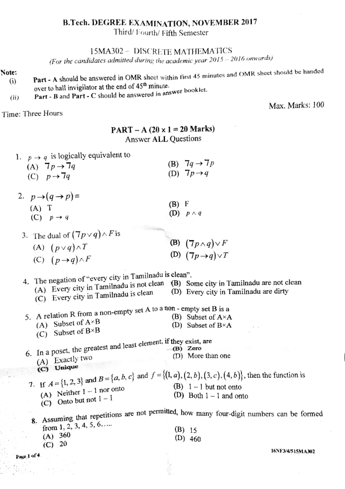Discrete Mathematics SEM- Semester - B. DEGREE EXAMINATION, NOVEMBER ...