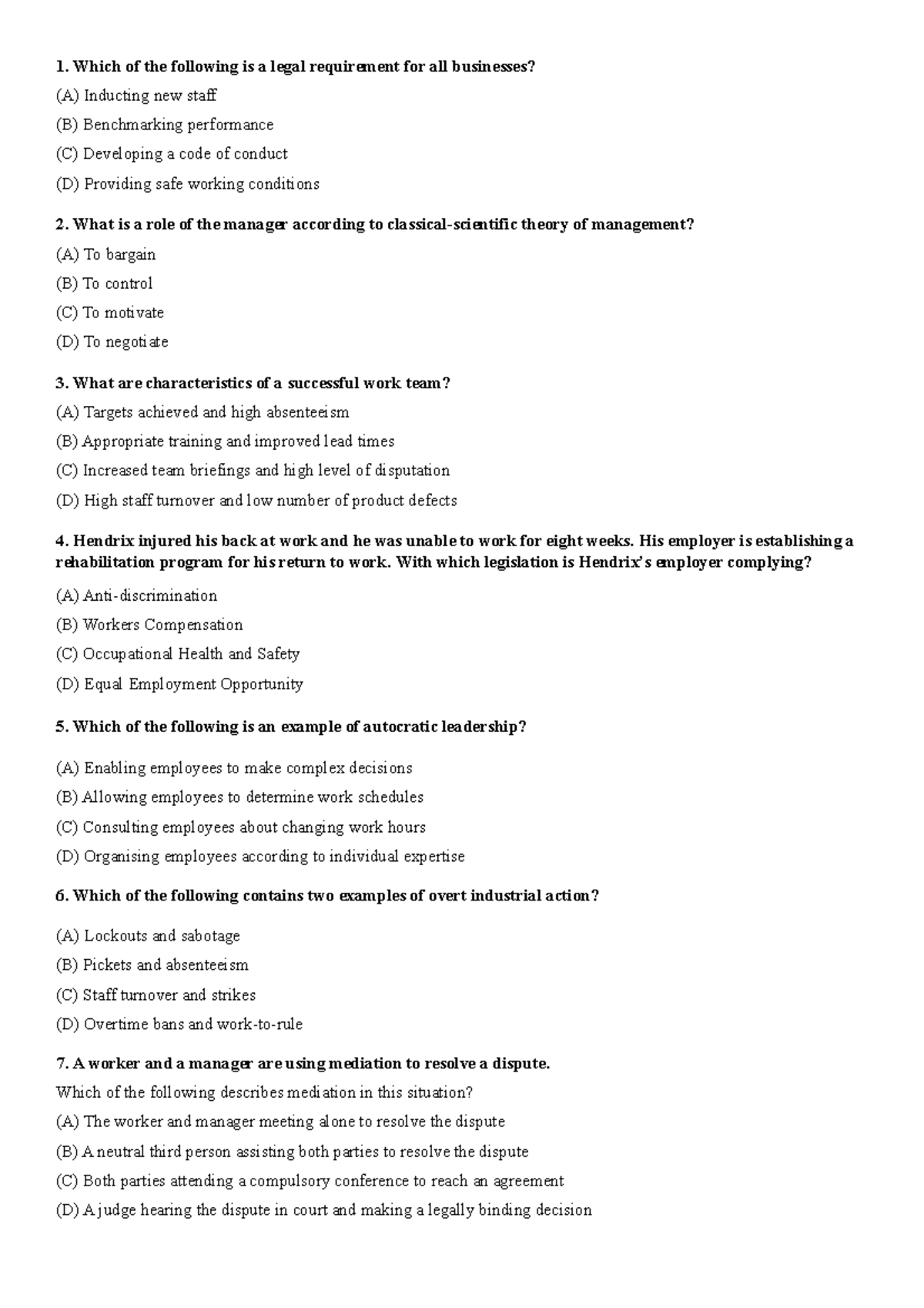Exam Questions Which Of The Following Is A Legal Requirement For All