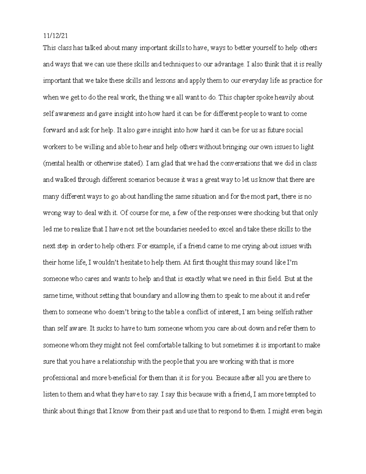 Journal 2; SLWK 230 - This class has talked about many important skills ...