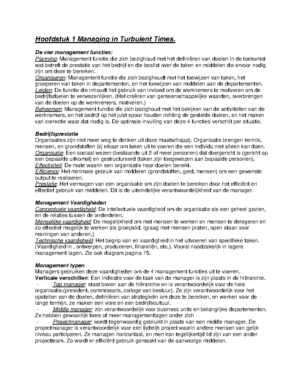 Samenvatting Management And Organisatie Hoofdstuk 1 2 3 5 8 12 14 17 21