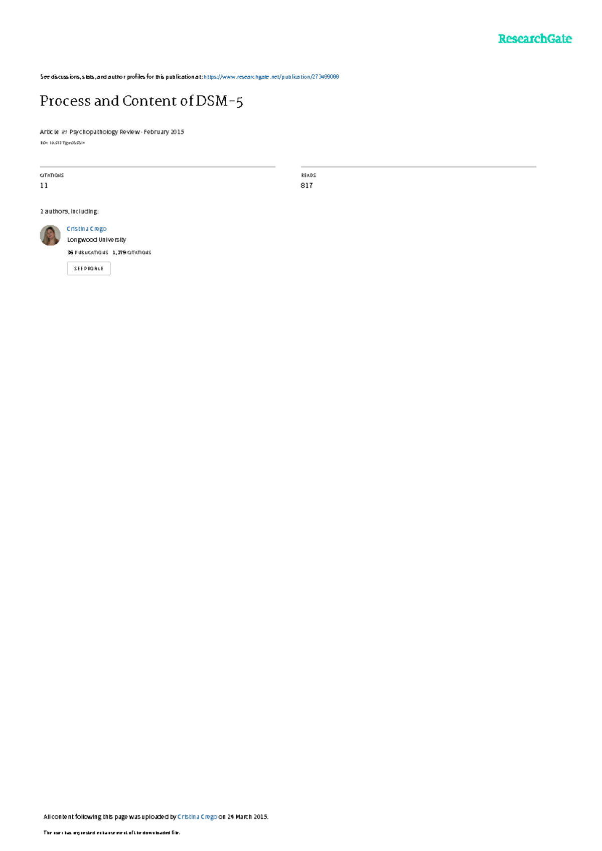 Process and Content of DSM-5 - See discussions, stats, and author ...