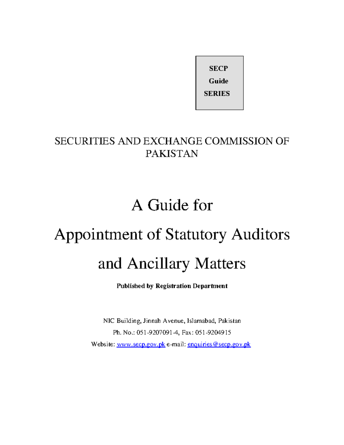 Guide for Appointment of Auditors by SECP - SECP Guide SERIES ...