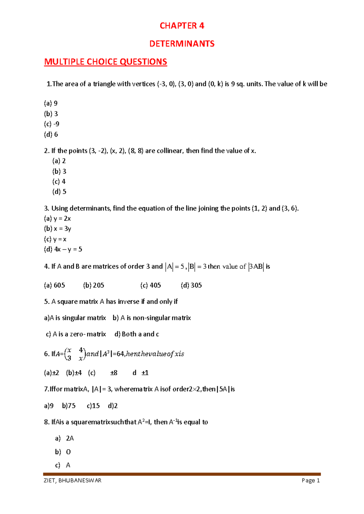 CH 4 MCQ - class 12 mathematics , chap 3 , 4 , mcq for practice ...